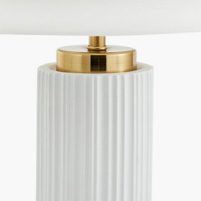 White Textured Ceramic and Gold Metal Table Lamp