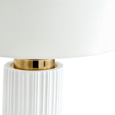 White Textured Ceramic and Gold Metal Table Lamp