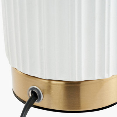 White Textured Ceramic and Gold Metal Table Lamp