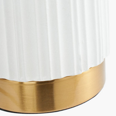 White Textured Ceramic and Gold Metal Table Lamp