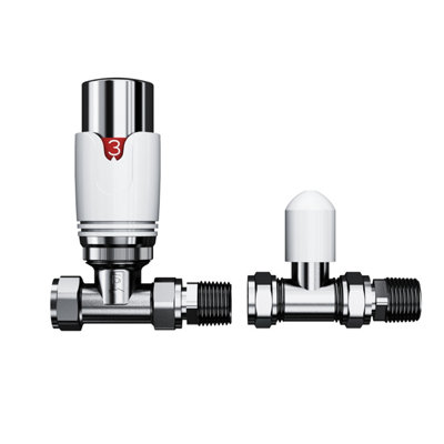 White Thermostatic Manual Control Corner Towel Radiator Valves15mm Pair ...