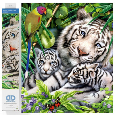 WHITE TIGER & CUBS - DIAMOND PAINTING KIT: WHITE TIGER & CUBS - DIAMOND ...
