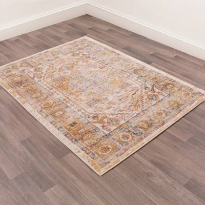 White Traditional Easy to Clean Abstarct Floral Rug For Dining Room ...