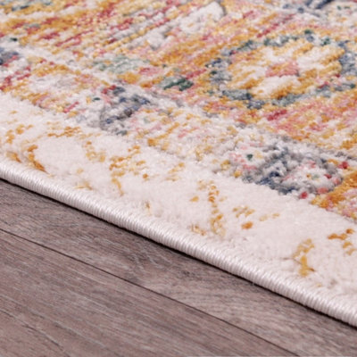 White Traditional Easy to Clean Abstarct Floral Rug For Dining Room ...