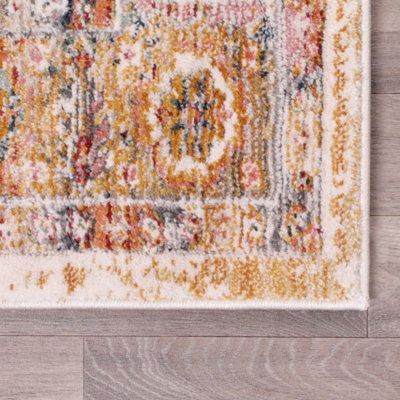 White Traditional Easy to Clean Abstarct Floral Rug For Dining Room ...