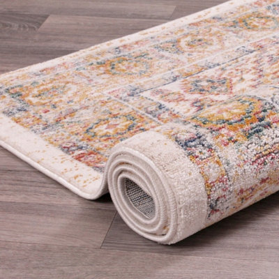 White Traditional Easy to Clean Abstarct Floral Rug For Dining Room ...