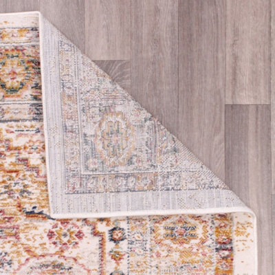 White Traditional Easy to Clean Abstarct Floral Rug For Dining Room ...