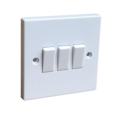 White Triple Wall Switch 3 Gang 2 Way/Square Edge Switched Electric ...
