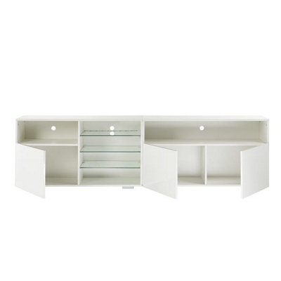 White TV Stand Cabinet 200cm with LED Lights, Storage Shelves SoundBar ...