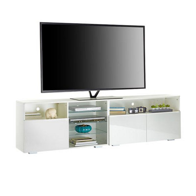 White TV Stand Cabinet 200cm with LED Lights, Storage Shelves SoundBar ...