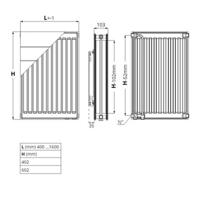 White Type 22 Horizontal Double Panel Convector Radiator 600mm x 1200mm