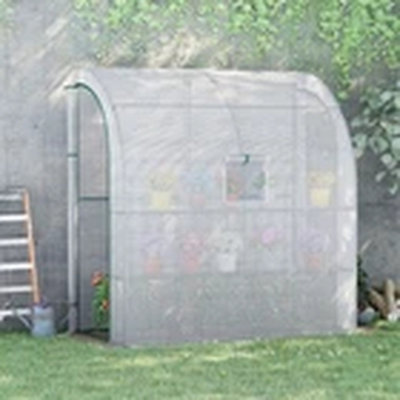 White Walk-In Greenhouse Lean to Wall with Window & Door