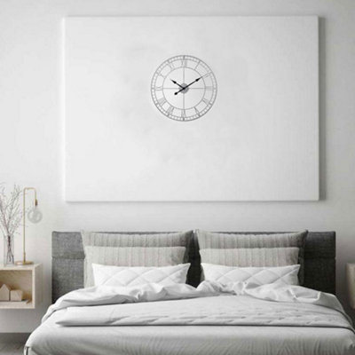 White Wall Clock Metal Retro Roman Numeral Clock Modern Round Wall ...