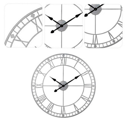 White Wall Clock Metal Retro Roman Numeral Clock Modern Round Wall ...