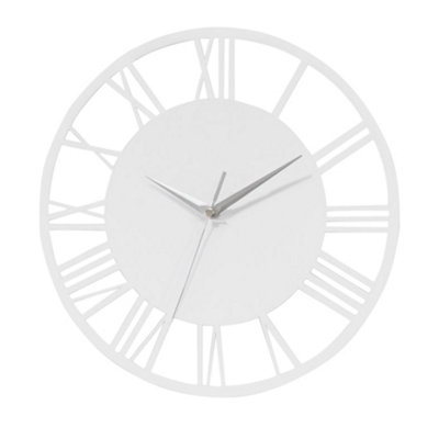 White Wall Clocks Roman Numeral Non Ticking Battery Operated for Home 300mm (D)