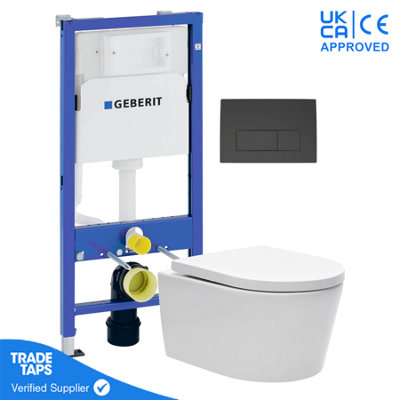 White Wall Hung Luxury Toilet Pan with Geberit Concealed Cistern Frame ...