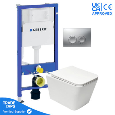 White Wall Hung Square Toilet Pan with Geberit Concealed Cistern Frame ...