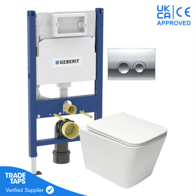 White Wall Hung Square Toilet Pan with Geberit Concealed Cistern Frame ...