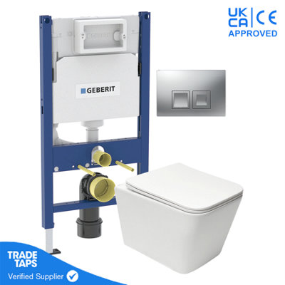 White Wall Hung Square Toilet Pan with Geberit Concealed Cistern Frame ...