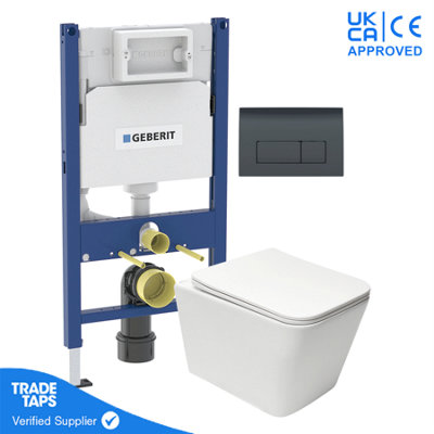 White Wall Hung Square Toilet Pan with Geberit Concealed Cistern Frame ...