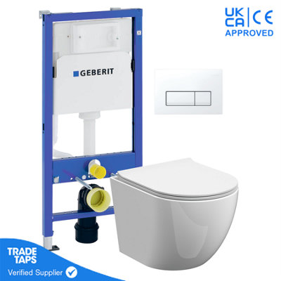 White Wall Hung Toilet Rimless Pan with Geberit Concealed Cistern Frame ...