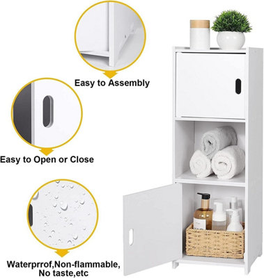 White Waterproof Freestanding Bathroom Storage Cabinet Unit Tall Slim ...