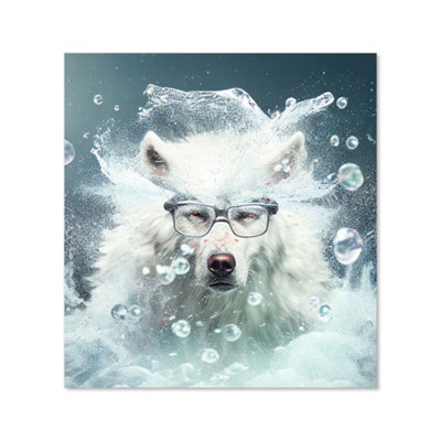 White Wolf With Glasses Splashart Premium Glass Kitchen Splashback ...