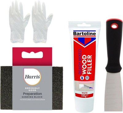 White Wood Filler Set - Includes 330g Filler, Harris Sanding Block 330g ...