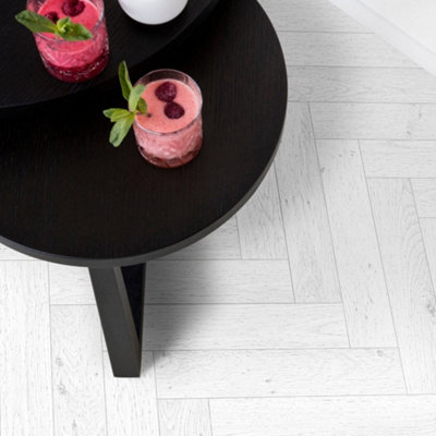 White Wood Herringbone Effect Vinyl by Remland (3m x 2m)