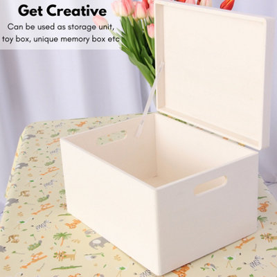 White Wooden Box With Lid (40x30x24cm) - Versatile Toy Box Organizer or ...