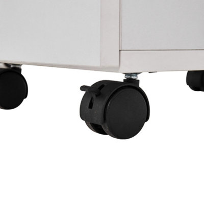 White Wooden Dressing Table Mirror Desk with 4 Castors and Dust Collector