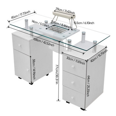 White Wooden Dressing Table Mirror Desk with 4 Castors and Dust Collector