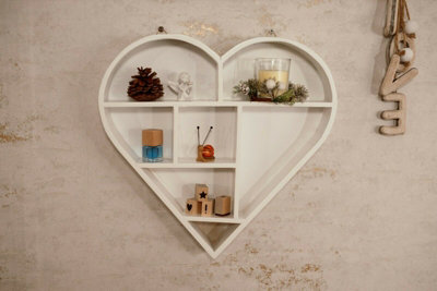 White Wooden Heart Shaped Hanging Shelf
