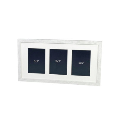 White Wooden Multi Aperture Photo Frame. Holds Three 5x7