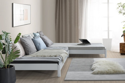 White Wooden Stacking Bed, 3in1 Guest Bed, 2 Layer Space Saving Bed ...