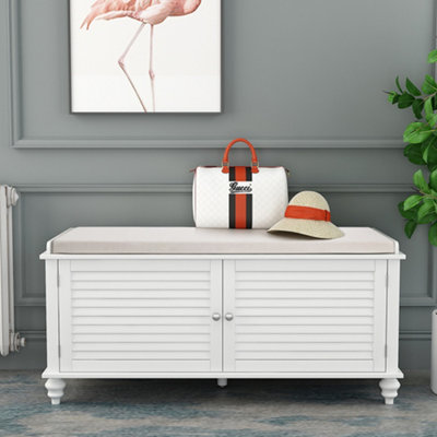 White Wooden Storage Ottoman Bench Hallway Entryway Bench Toy Storage ...