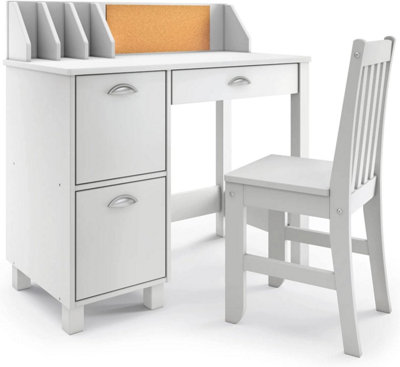 White Wooden Study Desk with Chair Kids & Teen Writing Table with ...