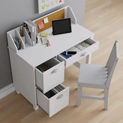White Wooden Study Desk with Chair Kids & Teen Writing Table with ...