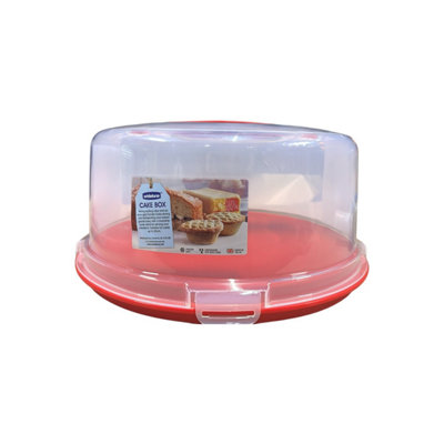 Whitefurze 30cm Round Plastic Cake Box Red/Clear Airtight Container ...