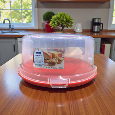 Whitefurze 30cm Round Plastic Cake Box Red/Clear Airtight Container ...