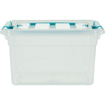 Whitefurze Carry Box Teal Handle Rectangle Clear 13L