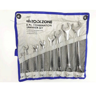 Whitworth Imperial Combination Spanner Set 8 Pc Crv AF BSW Open Ended/Ring Combo