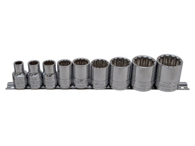 Whitworth Socket Set 1/2" Drive 9 Sockets BiHex With Socket Rail Chrome ...
