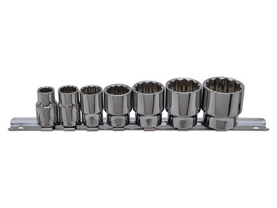 Whitworth Socket Set 3/8" Drive 7 Sockets BiHex With Socket Rail Chrome ...