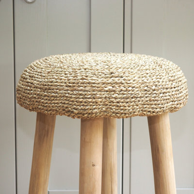 Wicker Bar Stool Round - Handwoven Seagrass - Rattan Kitchen Stool