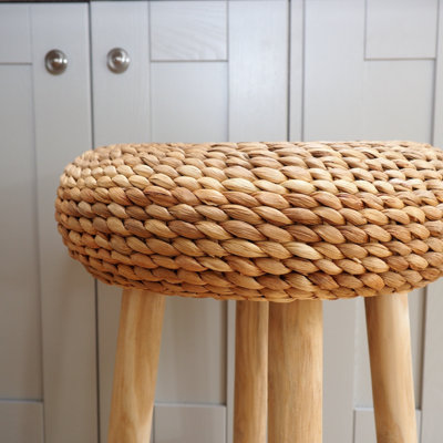 Wicker Bar Stool Round Handwoven Waterhyacinth Rattan Kitchen Stool