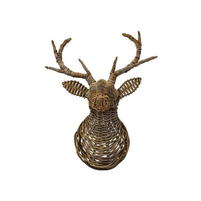 Wicker Hanging Deer Head, Height 55cm