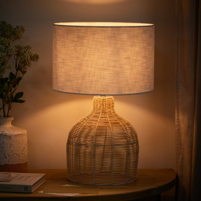 Wicker Rattan Living Bedside Table Lamp Room Décor Office Desk Lamp ...