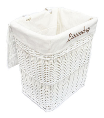 Wicker Rectangle Laundry basket With Cotton Lining + Lid White Medium ...