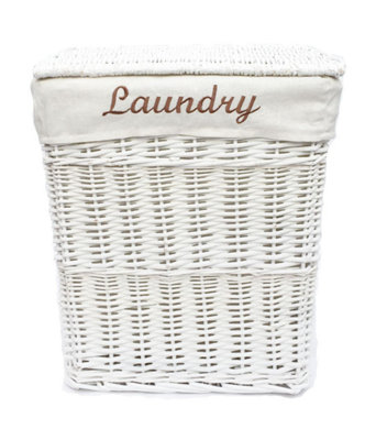 Wicker Rectangle Laundry basket With Cotton Lining + Lid White Medium ...